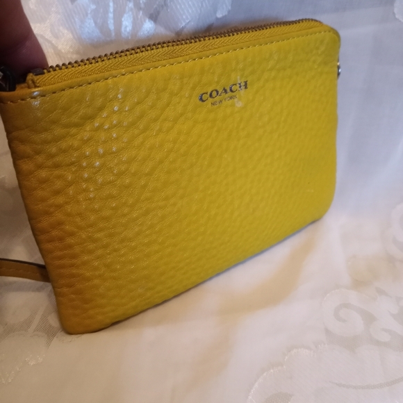 Coach | Bags | Coach Yellow Leather Wristlet | Poshmark